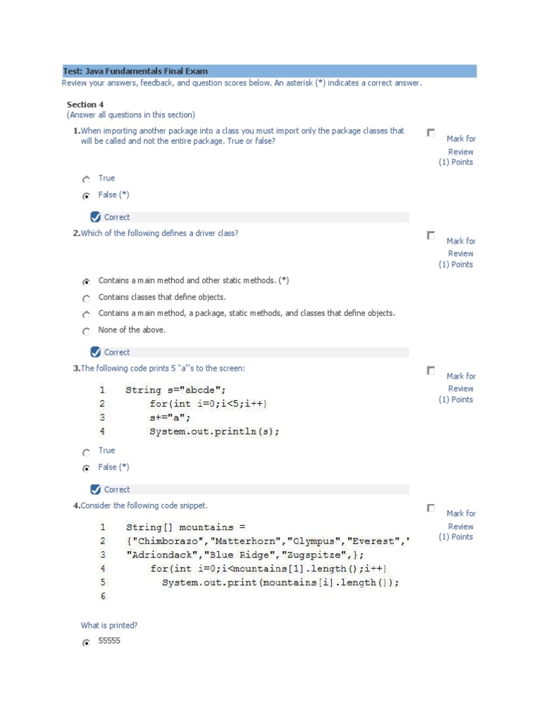 Test Java Fundamentals Final Exam Pdf Method Computer Programming Inheritance Object