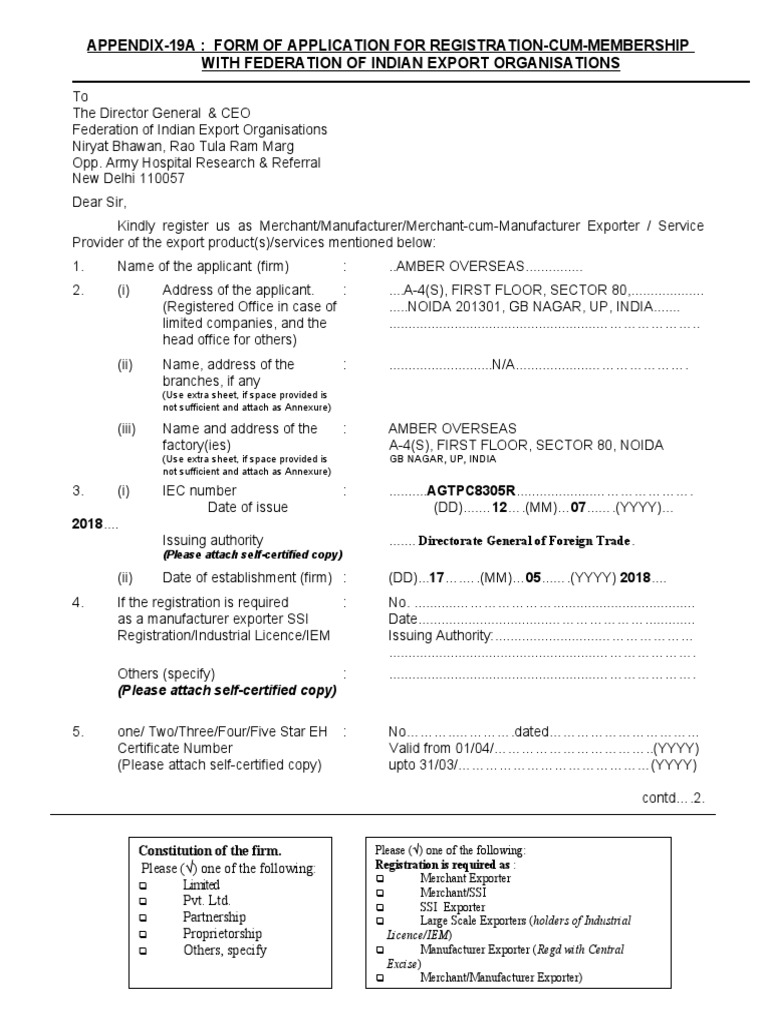 Appendix-19A: Form of Application For Registration-Cum-Membership With ...