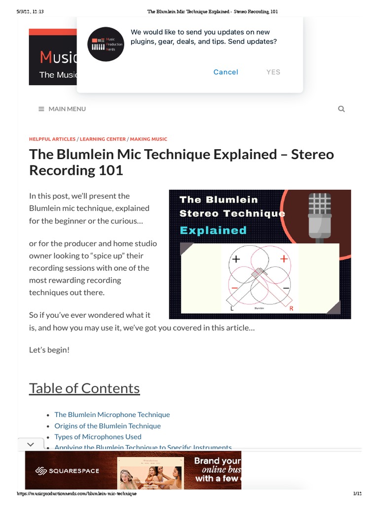 The Blumlein Mic Technique Explained Stereo Recording | PDF ...
