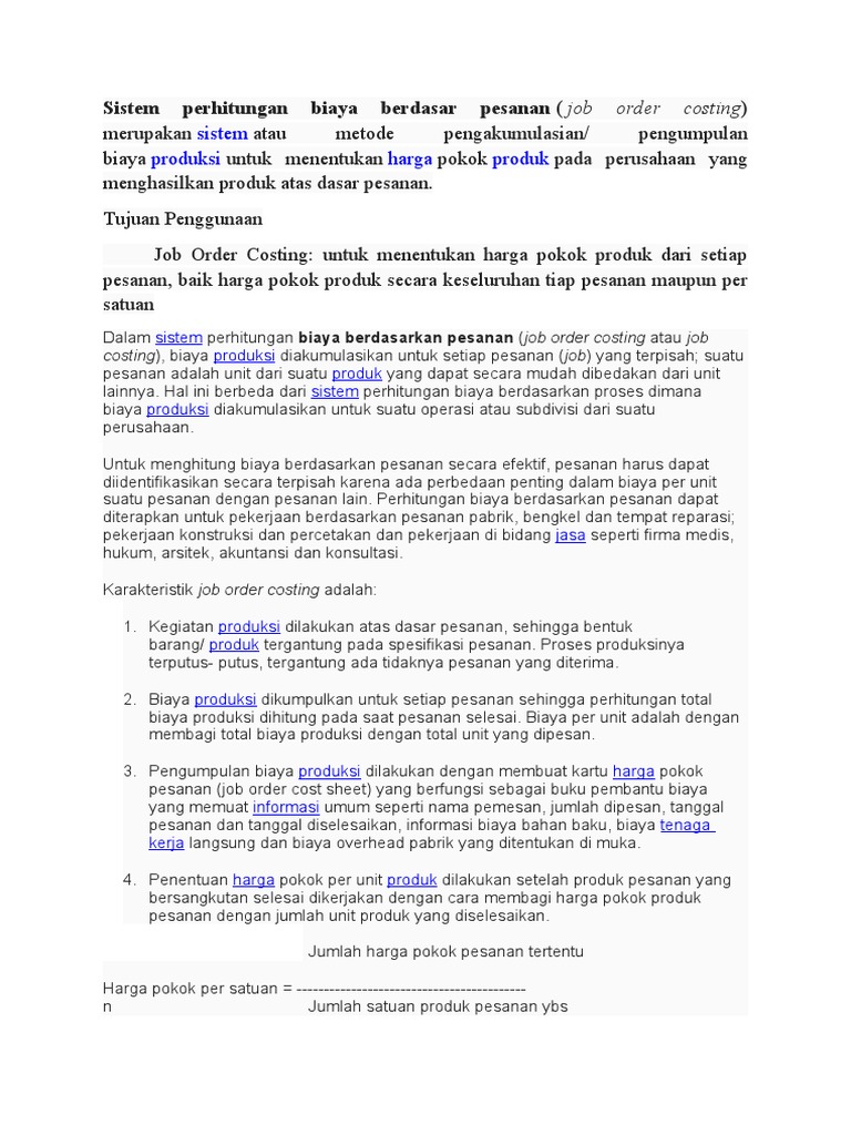 Job Order Costing Dan Process Costing Pdf