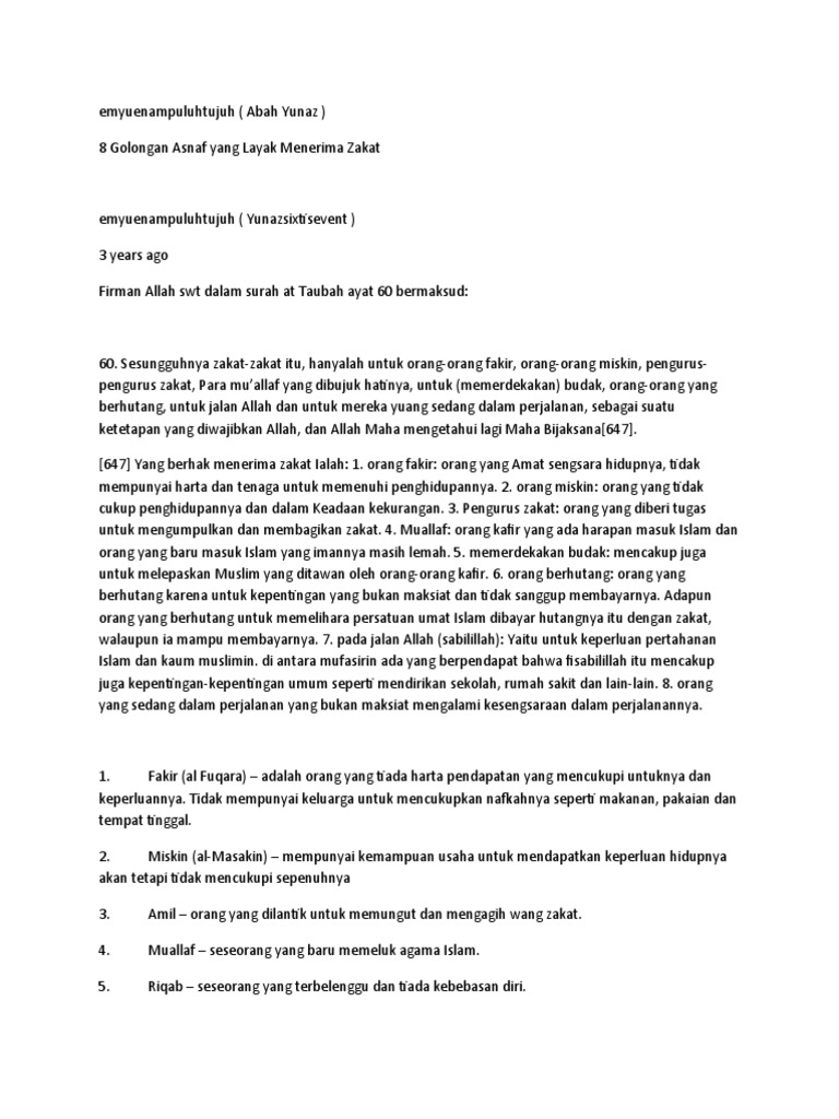 8 Golongan Asnaf Yang Berhak Menerima Zakat Pdf
