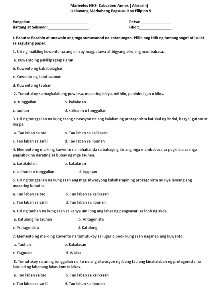 3rd SUMMATIVE TEST IN FILIPINO | PDF