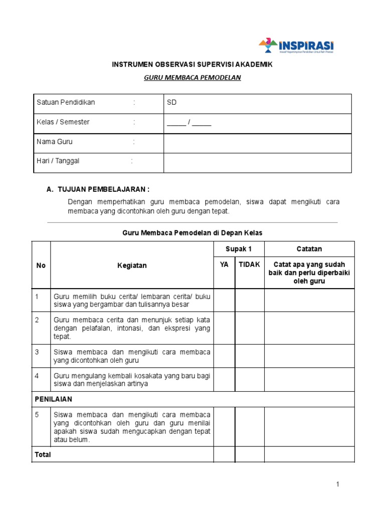 Instrumen Observasi Supervisi Akademik | PDF