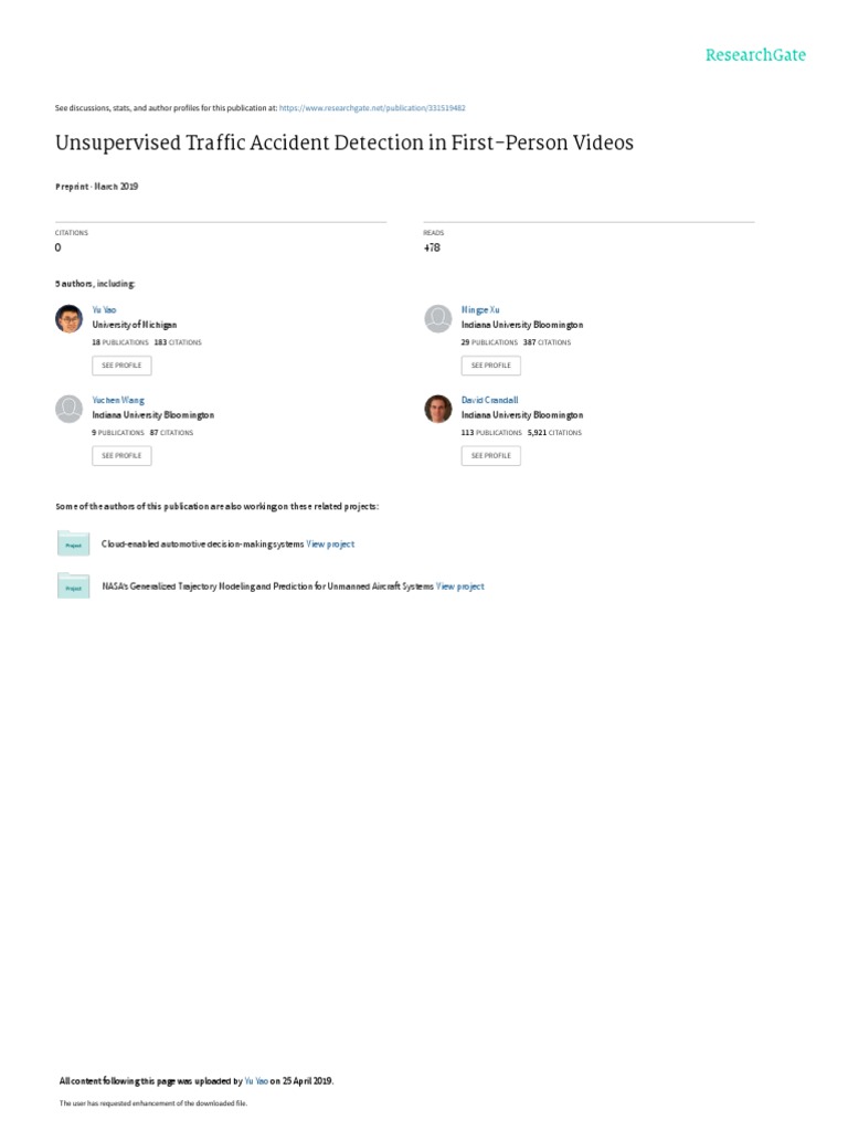 Unsupervised Traffic Accident Detection in First-Person Videos | PDF | Computer Vision ...