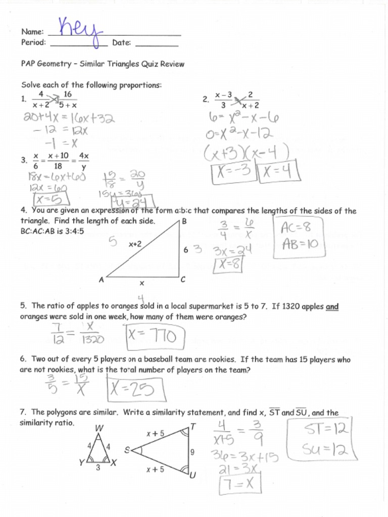15-16 Similar Triangles Quiz Review KEY | PDF