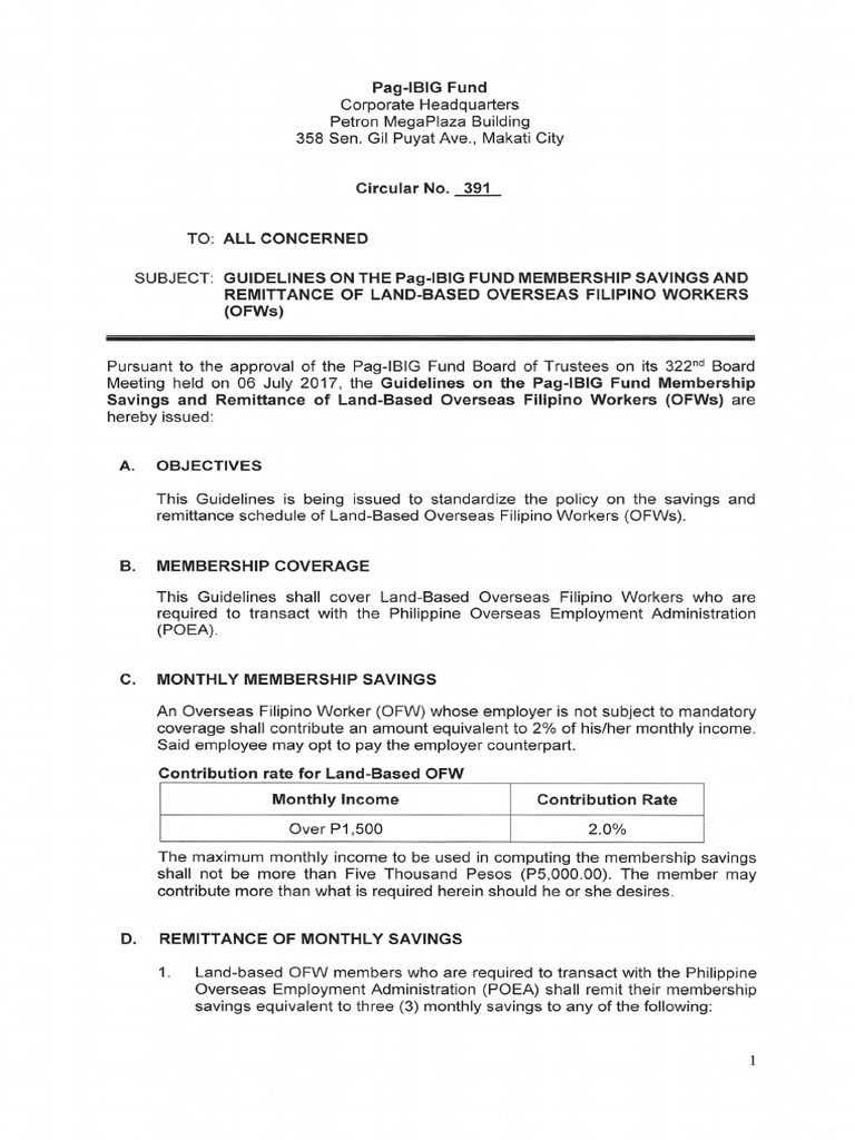 Pag-IBIG Fund Guidelines for OFW Savings | PDF | Economies | Economy Of ...