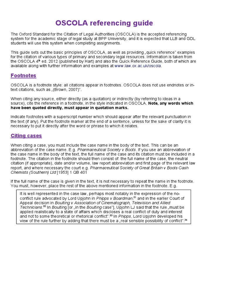 OSCOLA Referencing Guide: Footnotes | PDF | Citation | Note (Typography)