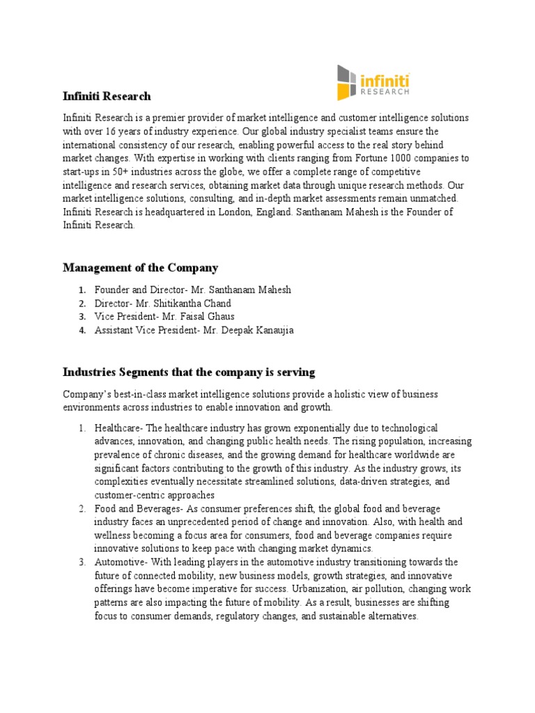Infiniti Research: Market Intelligence Leader | PDF | E Commerce ...