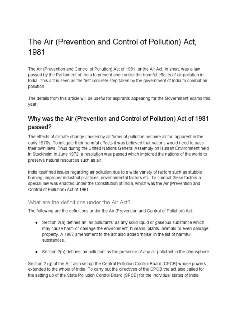 The Air Prevention and Control of Pollution Act | Download Free PDF ...