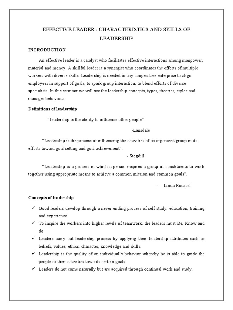 EFFECTIVE LEADER Seminar | PDF | Leadership | Goal