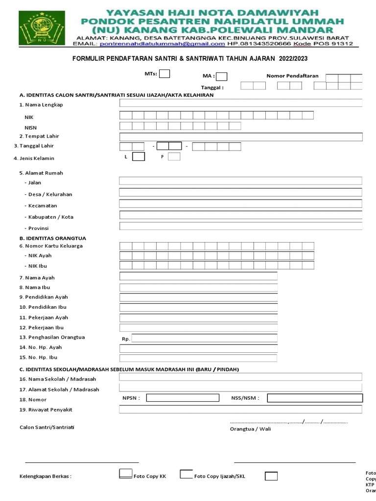 Formulir Pendaftaran PP Nu# | PDF