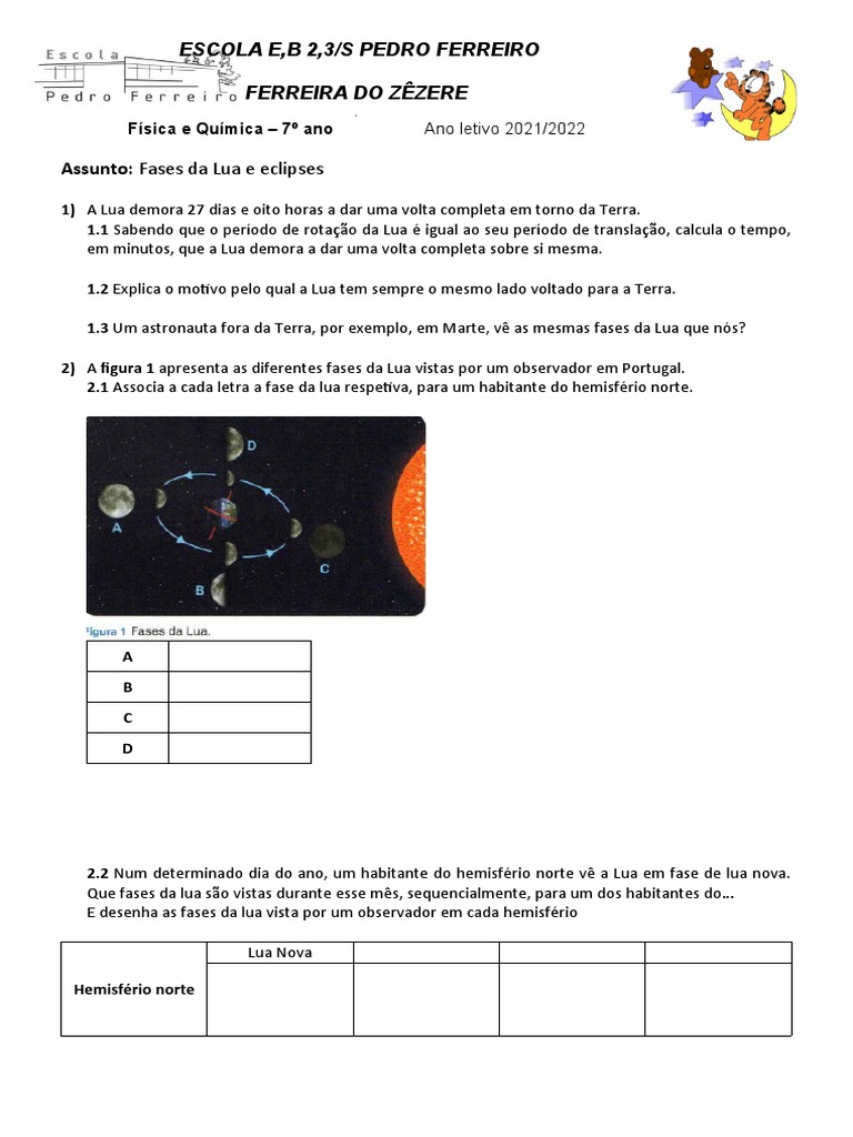 Ficha de W - Fases Da Lua e Eclipses | Download grátis PDF | Eclipse | Lua