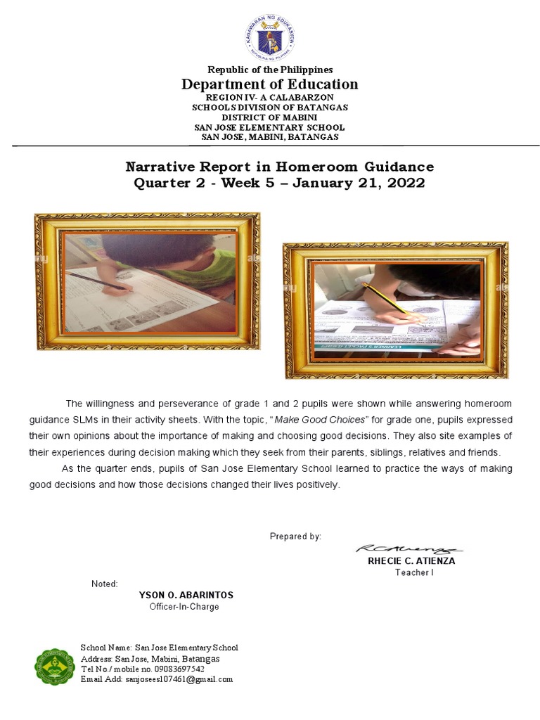 Homeroom Guidance Narrative Report | PDF | Learning | Psychological ...