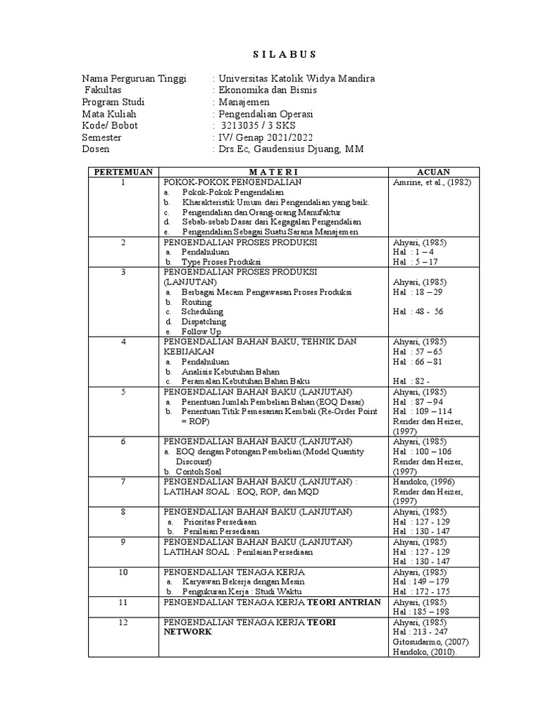 Silabus Pengd Operasi 2015-2022 | PDF