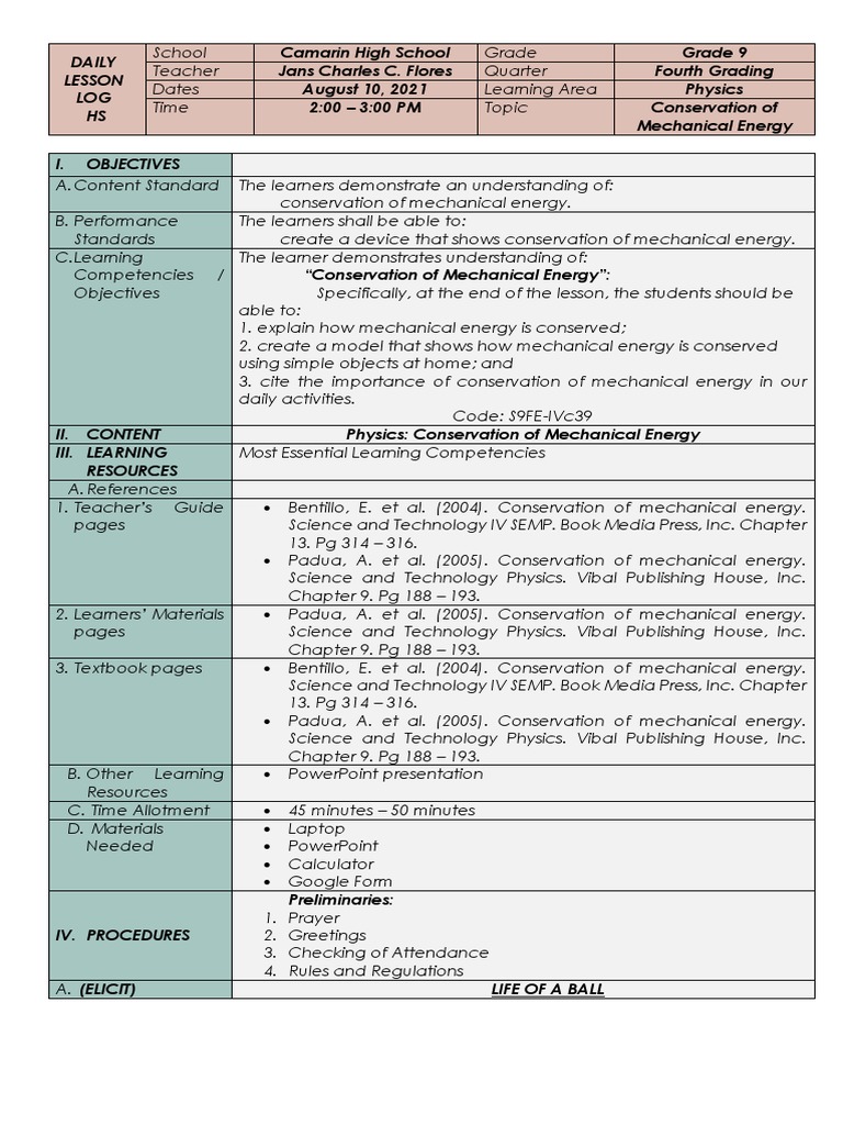 Grade 9 Conservation of Mechanical Energy | PDF | Potential Energy | Force