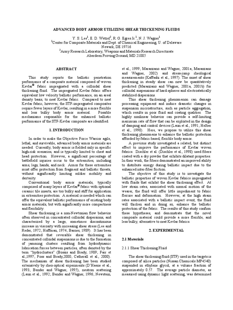 Advanced Body Armor Utilizing Shear Thickening Fluids | PDF | Chemical ...