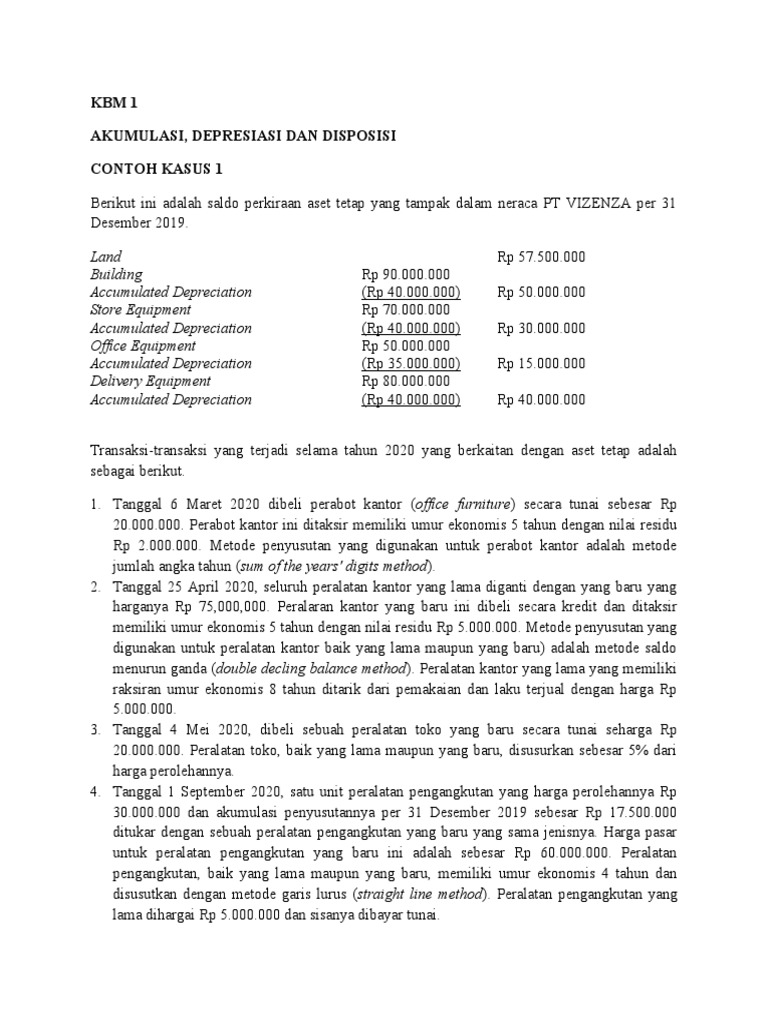 KBM 1 Akumulasi, Depresiasi Dan Disposisi Contoh Kasus 1 | PDF