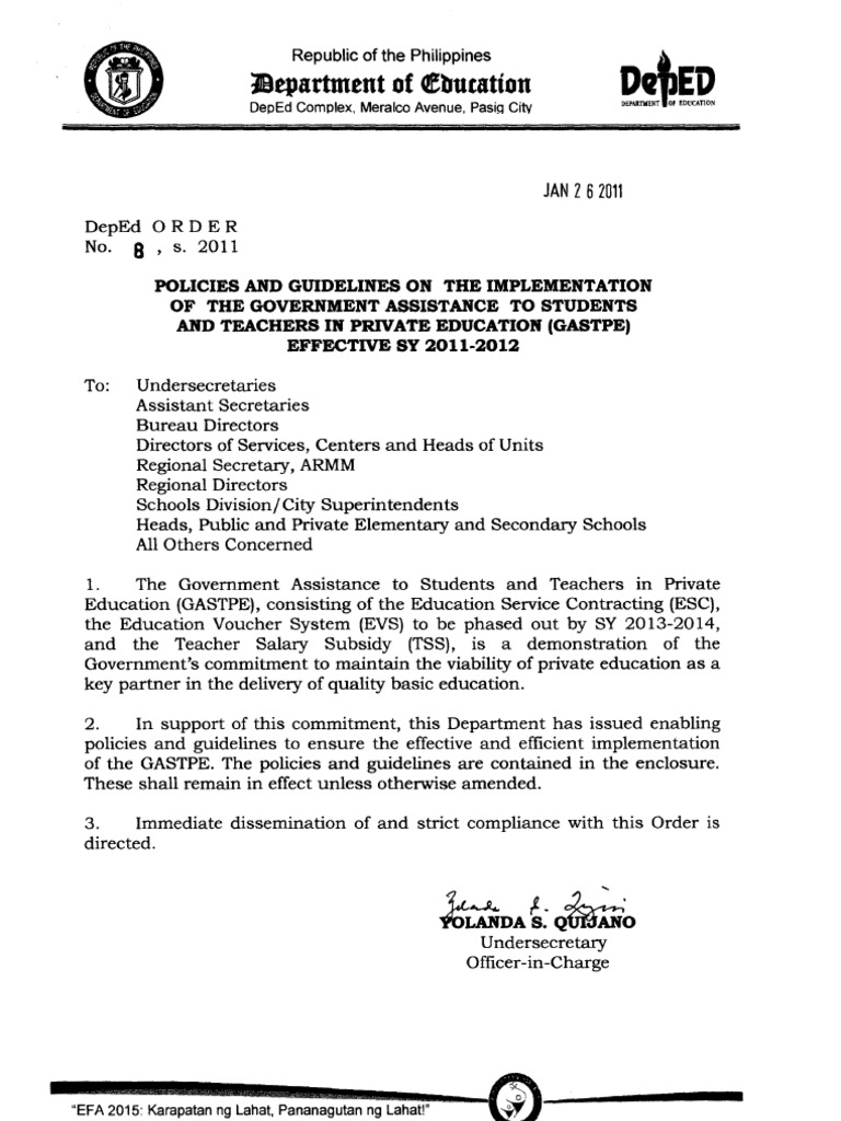 DepED Order No. 8 S. 2011 | PDF