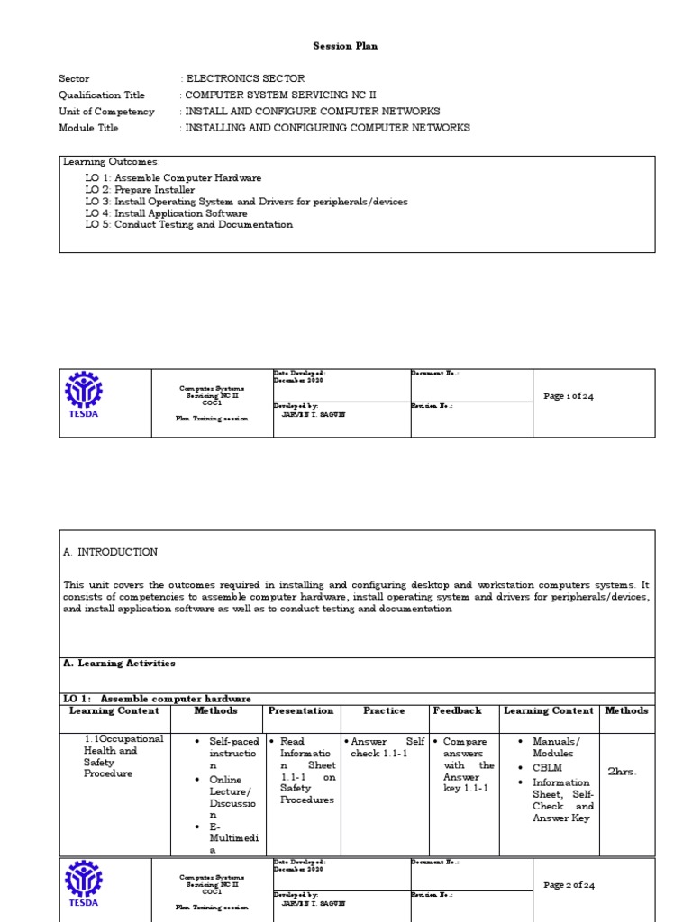 Install and Configure Computer Networks Training Session Plan | PDF | Online And Offline ...