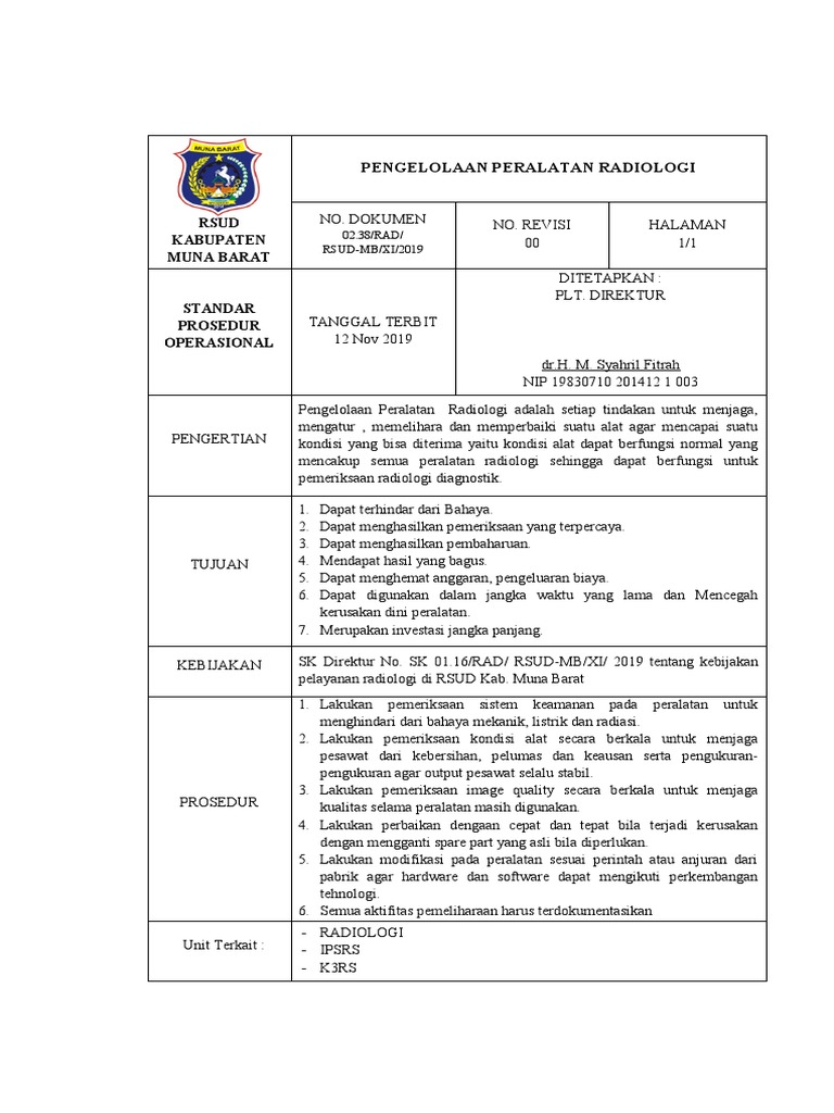 Sop Pengelolaan Peralatan Radiologi | PDF | Teknologi & Rekayasa