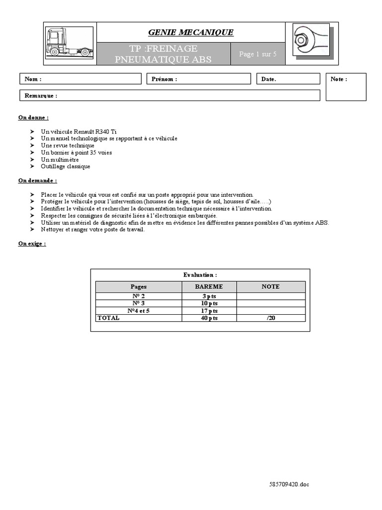 TP Diag ABS Corrigé | PDF | Système anti-blocage des roues | Frein
