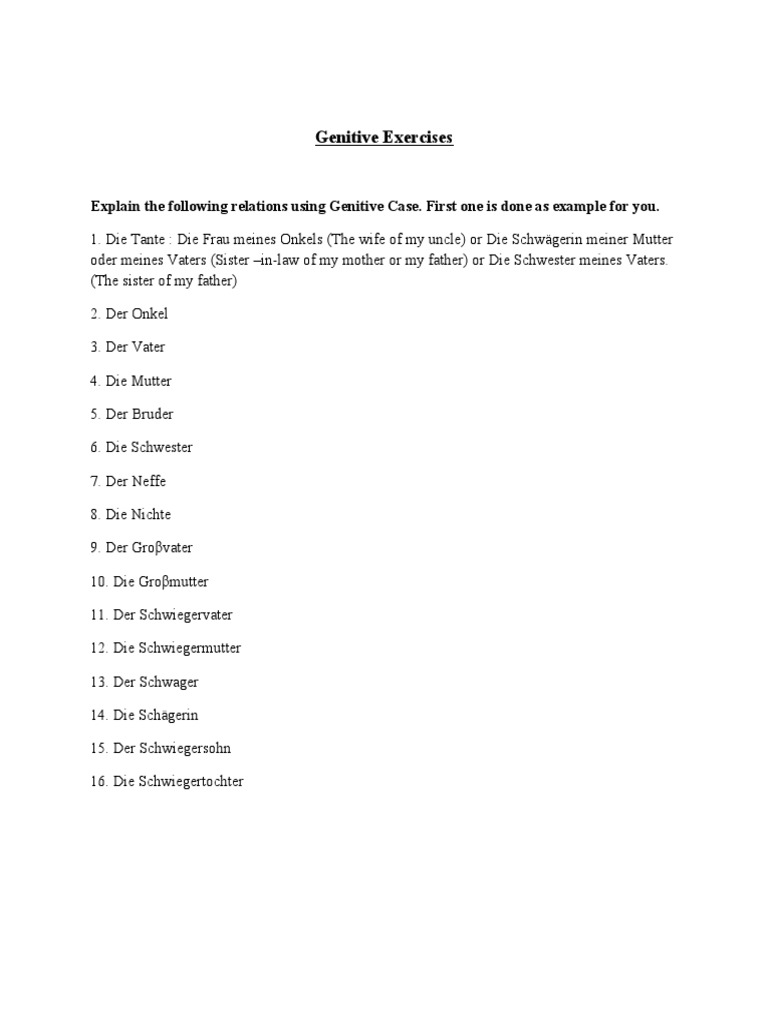 Genitive Case Exercises | PDF