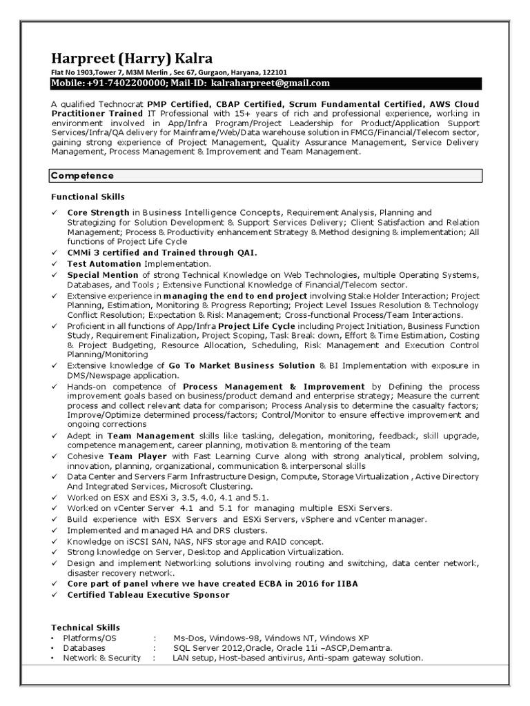 Resume - Harpreet Kalra - Technical MGR - V6 | Download Free PDF | Project Management | Risk ...