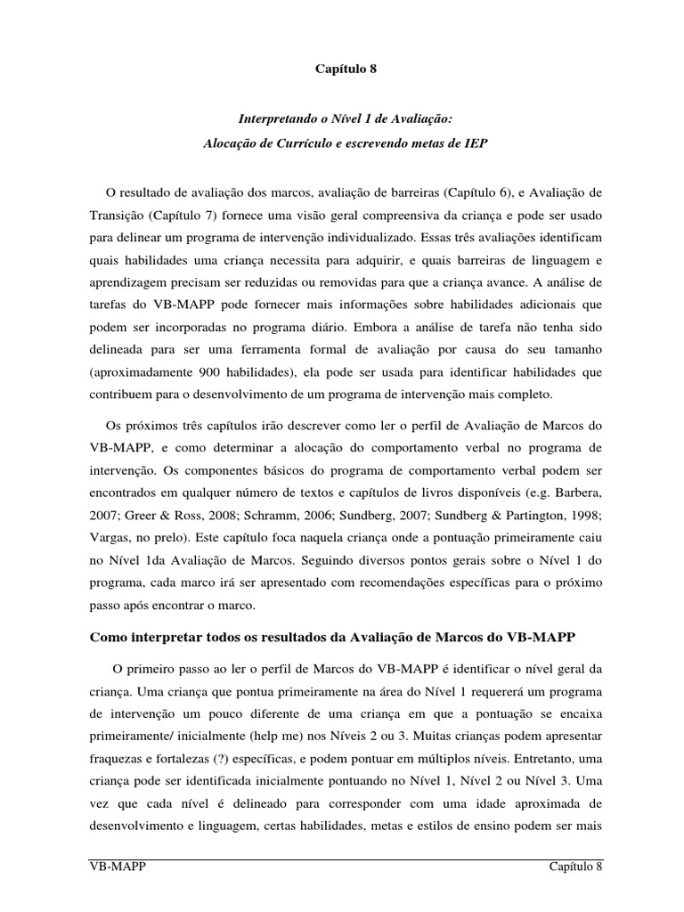 VB MAPP - Capítulo 8 Manual | PDF | Aprendizado | Brinquedos