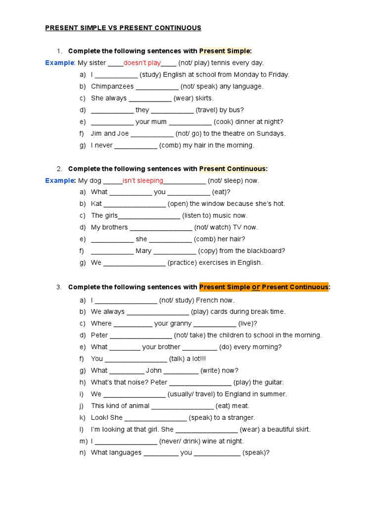 Present Simple vs. Continuous Exercises | PDF | Foreign Language Studies