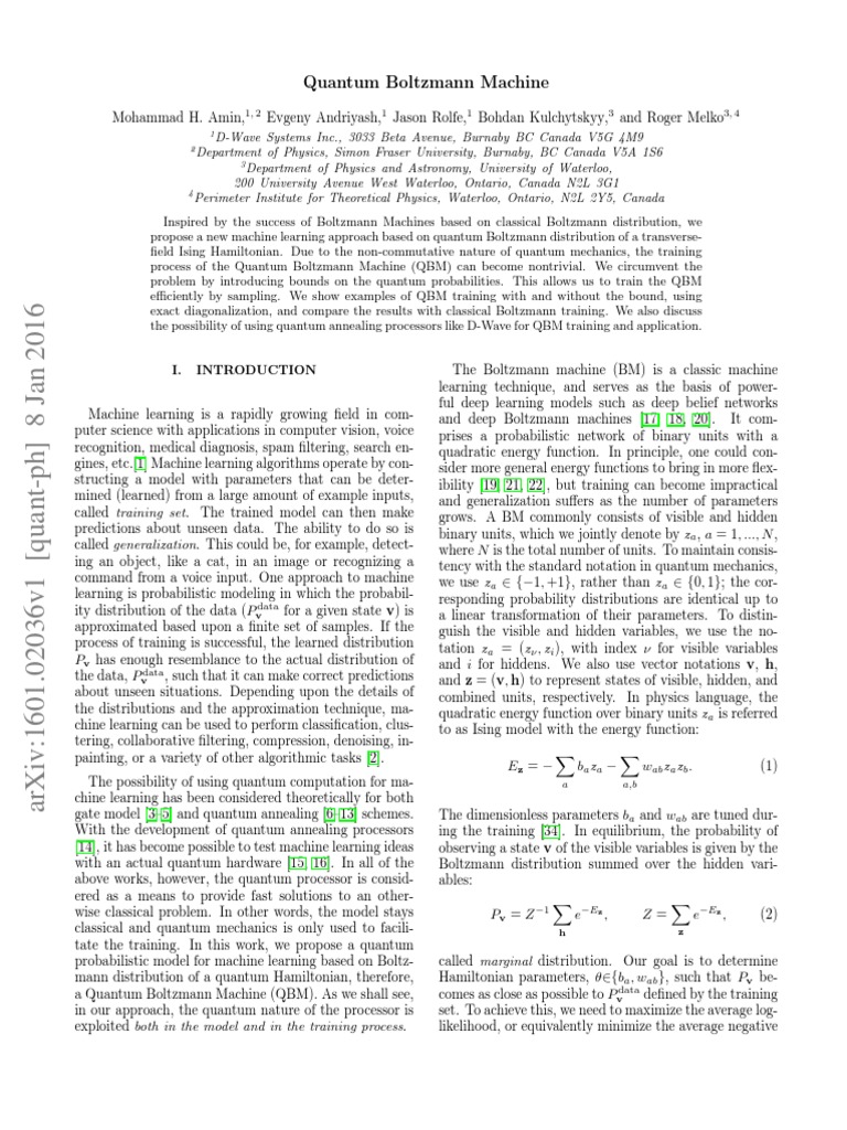 Quantum Boltzmann Machine | PDF | Matrix (Mathematics) | Quantum Mechanics