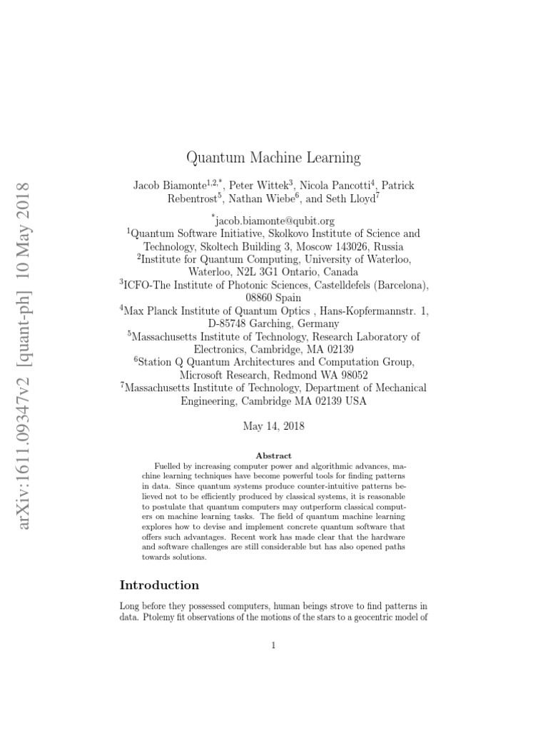 Quantum Machine Learning | Download Free PDF | Eigenvalues And Eigenvectors | Quantum Computing