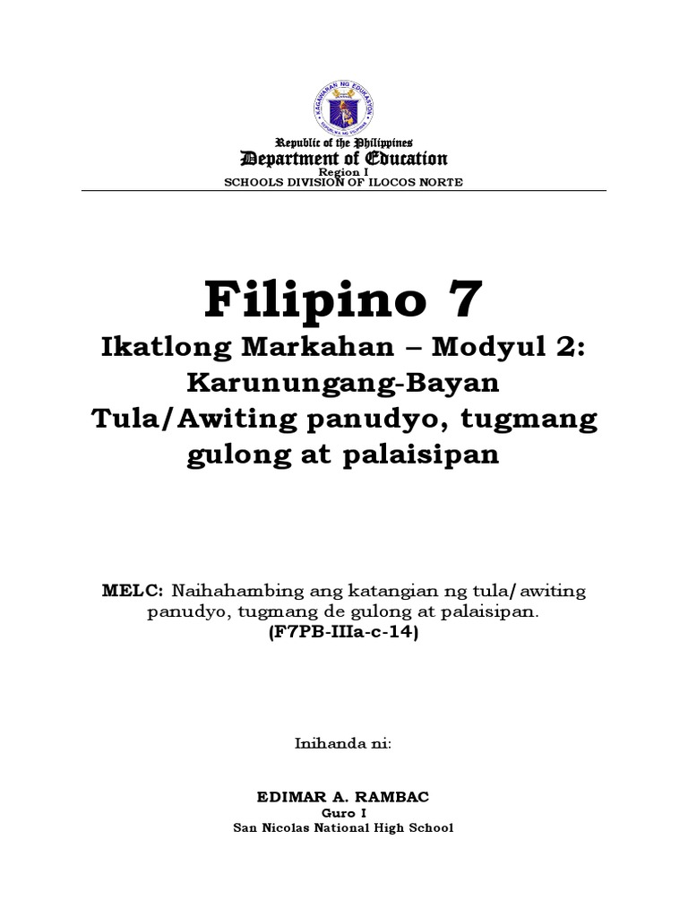 Filipino 7 Q3 Week2 Modyul2 Rambac, Edimar | PDF