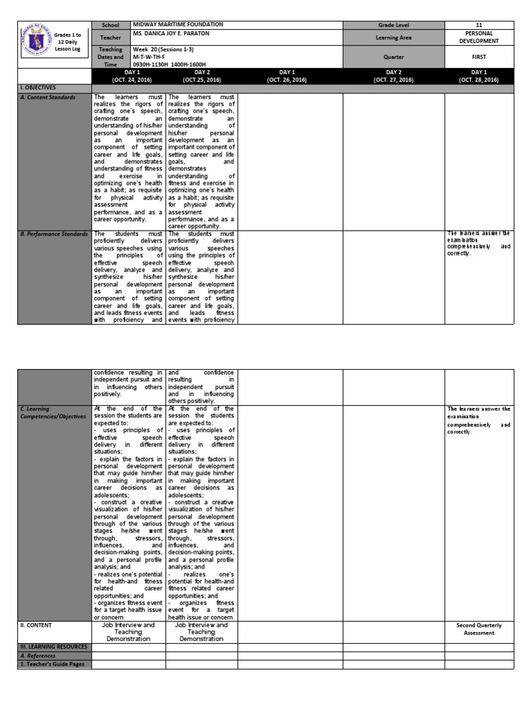 (Week 20) DLL | PDF | Teachers | Learning