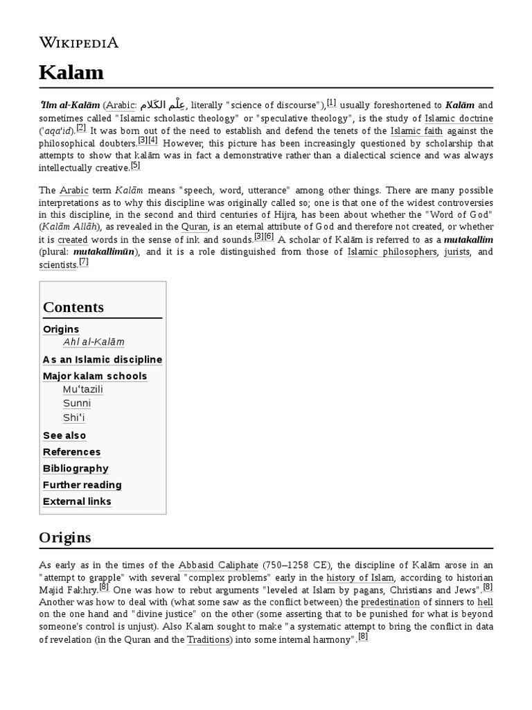 Kalam | PDF | Abrahamic Religions | Islamic Theology