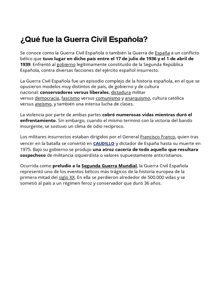 Resumen Guerra Civil Española | PDF | Francisco franco | guerra civil ...
