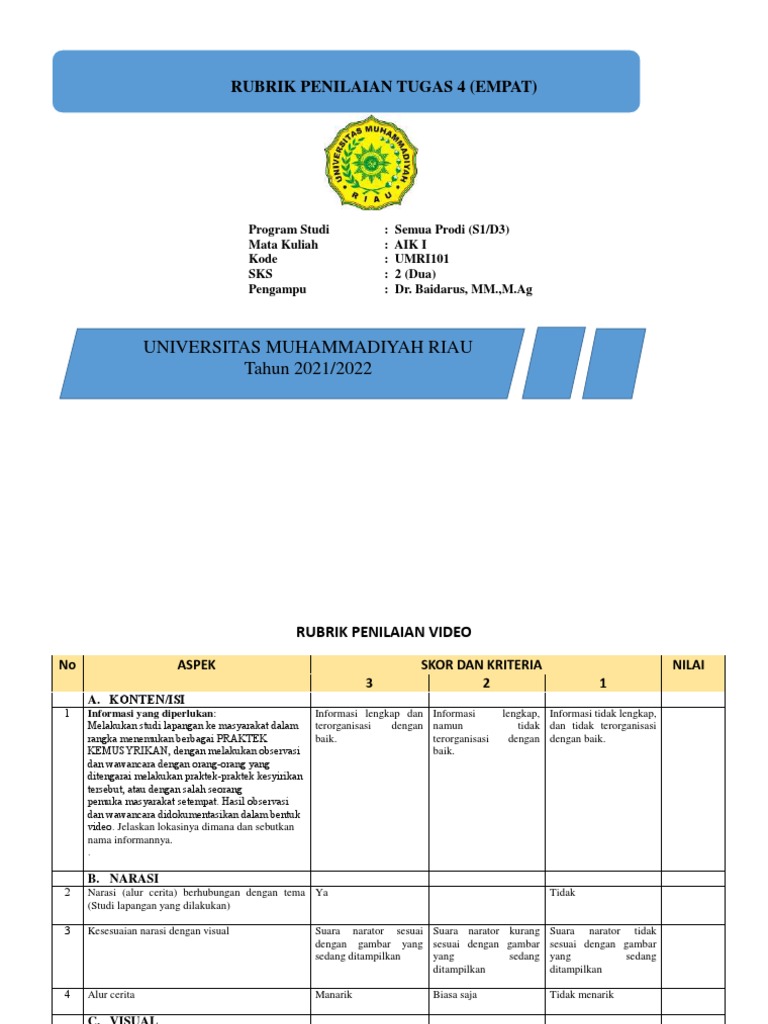 Rubrik Penilaian Tugas 4 | PDF