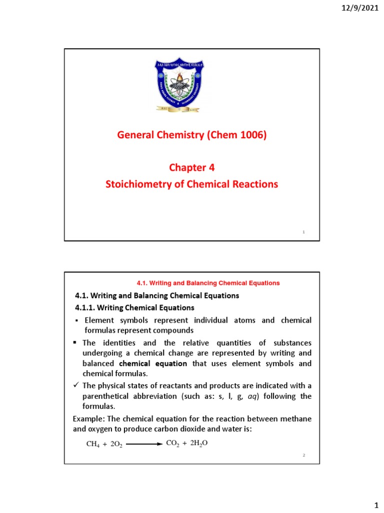 General Chemistry (Chem 1006) Stoichiometry of Chemical Reactions | PDF ...