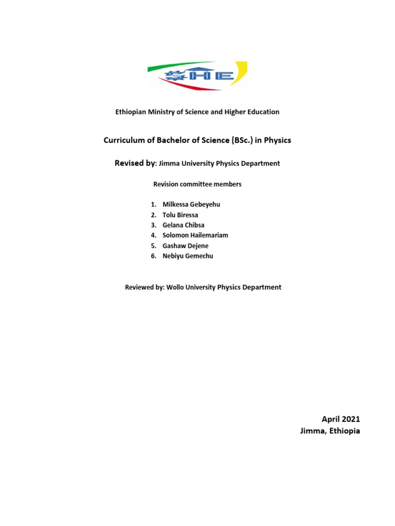 BSC Degree in Phyics. Curriculum - April - 15!16!2021 - Final | PDF ...