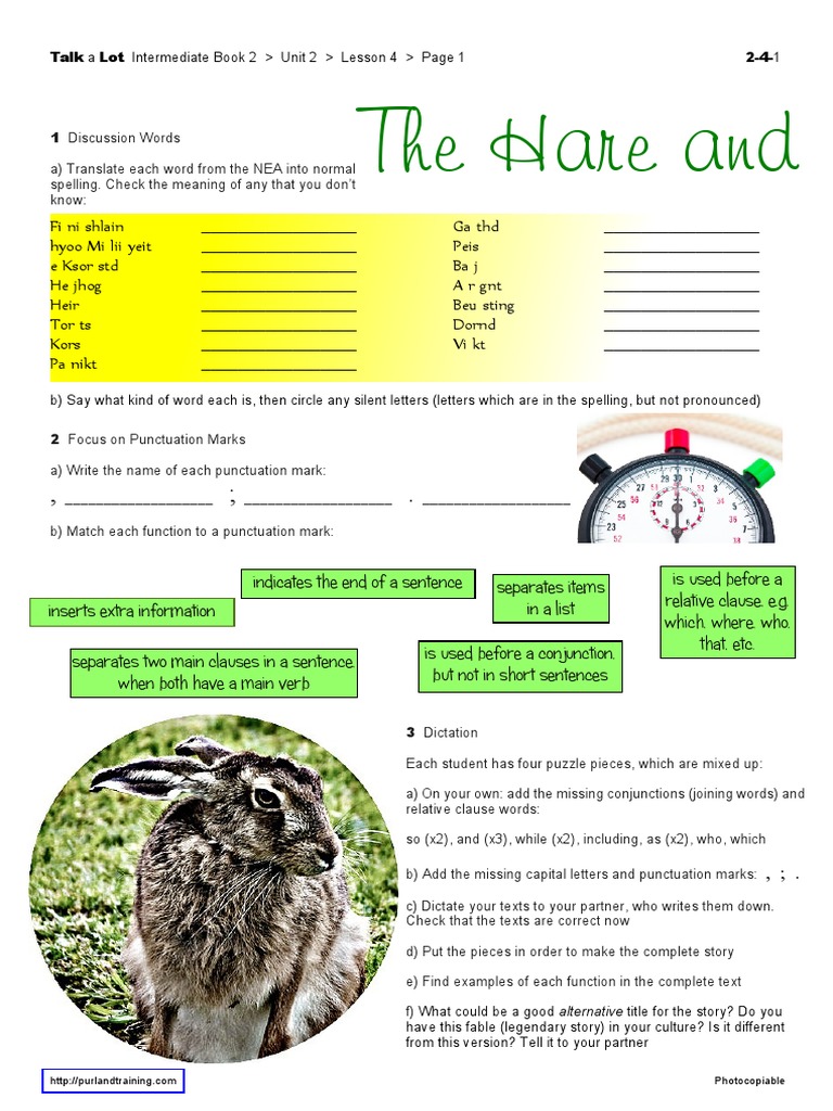 Unit 2.4 The Hare and The Tortoise | PDF | Punctuation | Fable