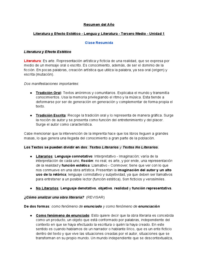 Resumen Del Año - Tercero Medio - Lengua y Literatura | PDF ...