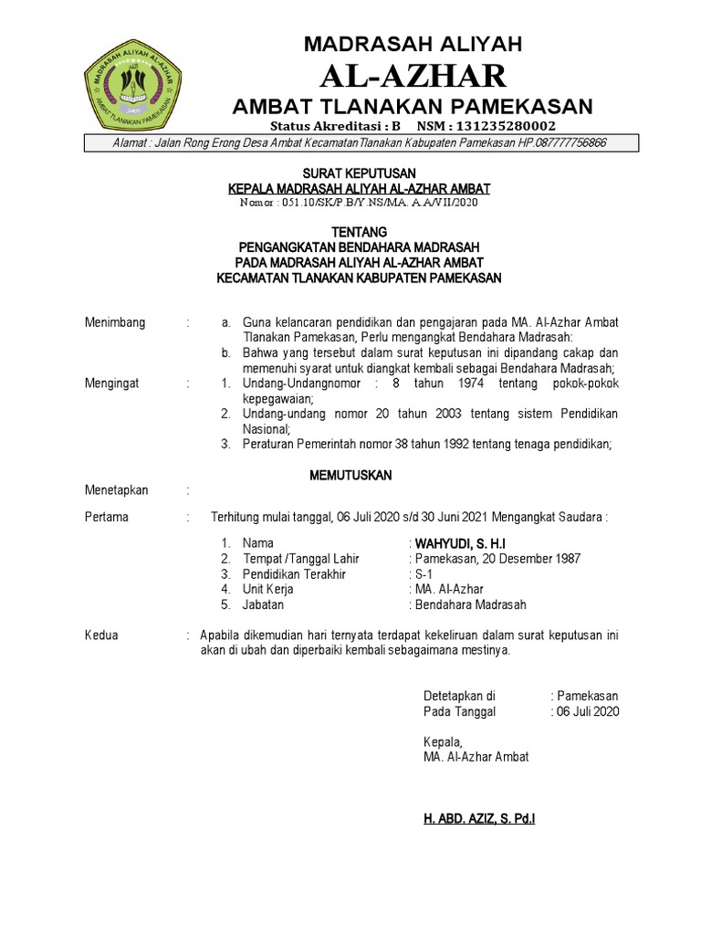 SK Kepala Dan Bendahara Ma | PDF