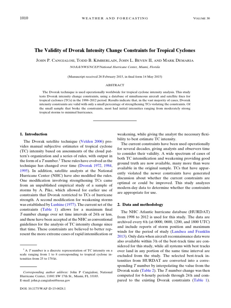 The Validity of Dvorak Intensity Change Constraints For Tropical ...