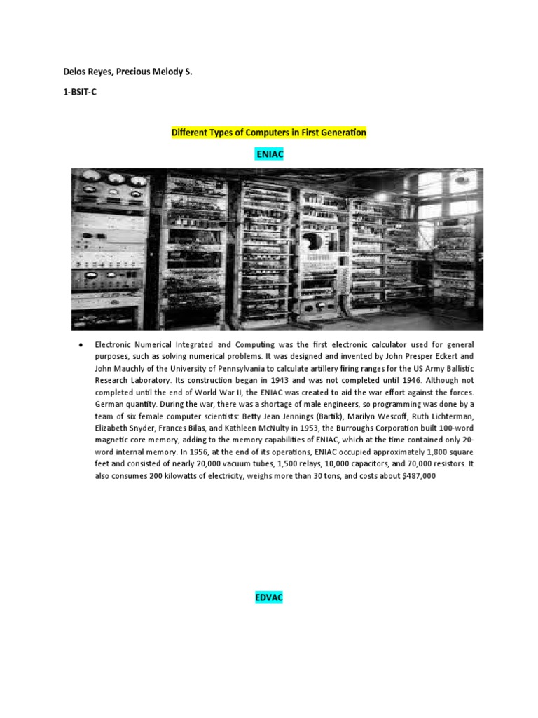 An Overview of the Major Computers of the First Generation: ENIAC ...