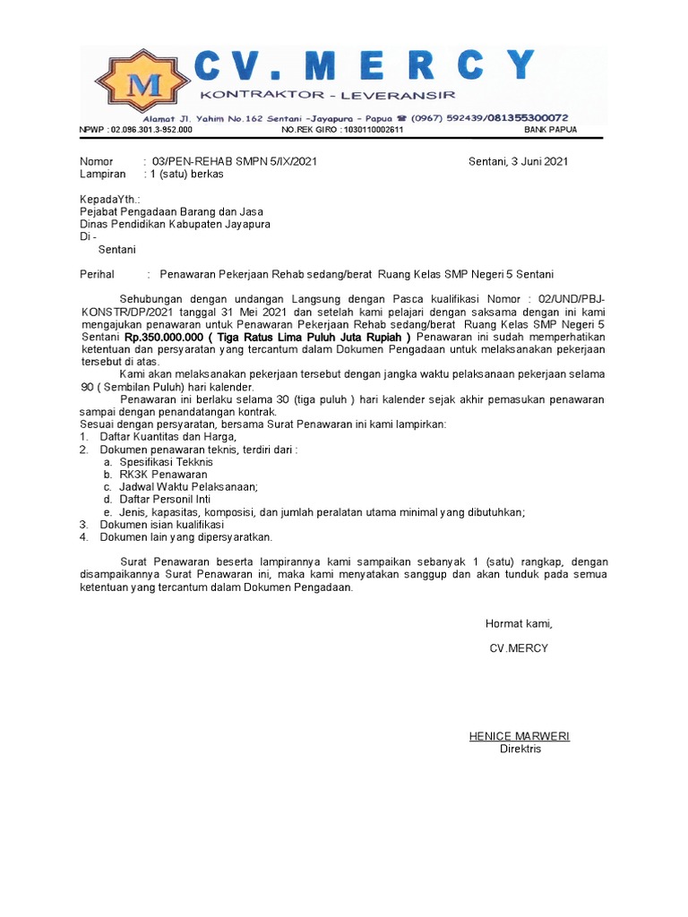 Penawaran Cv. Mercy | PDF