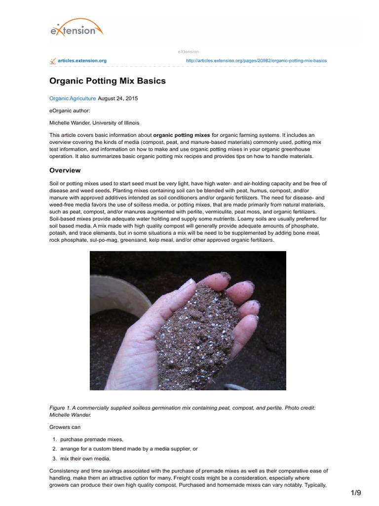 Organic Potting Mix Basics | PDF | Compost | Manure