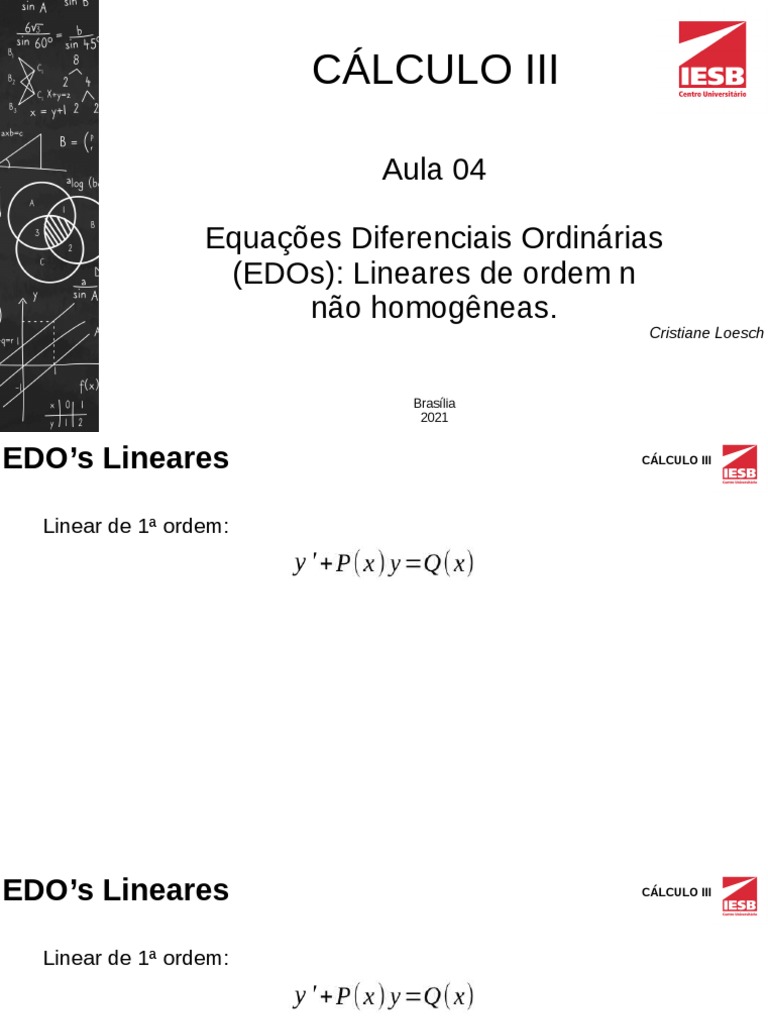 Aula 04 - EDO | PDF | Equação diferencial ordinária | Equações