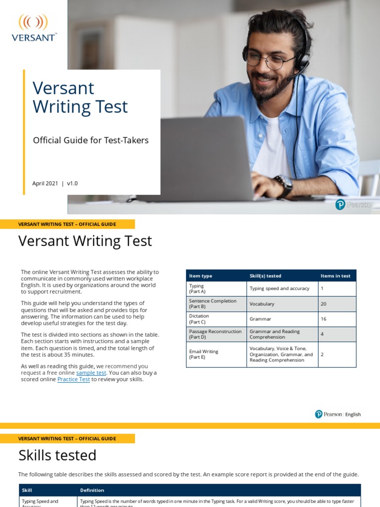Versant Writing Test: Official Guide For Test-Takers | PDF | Reading ...