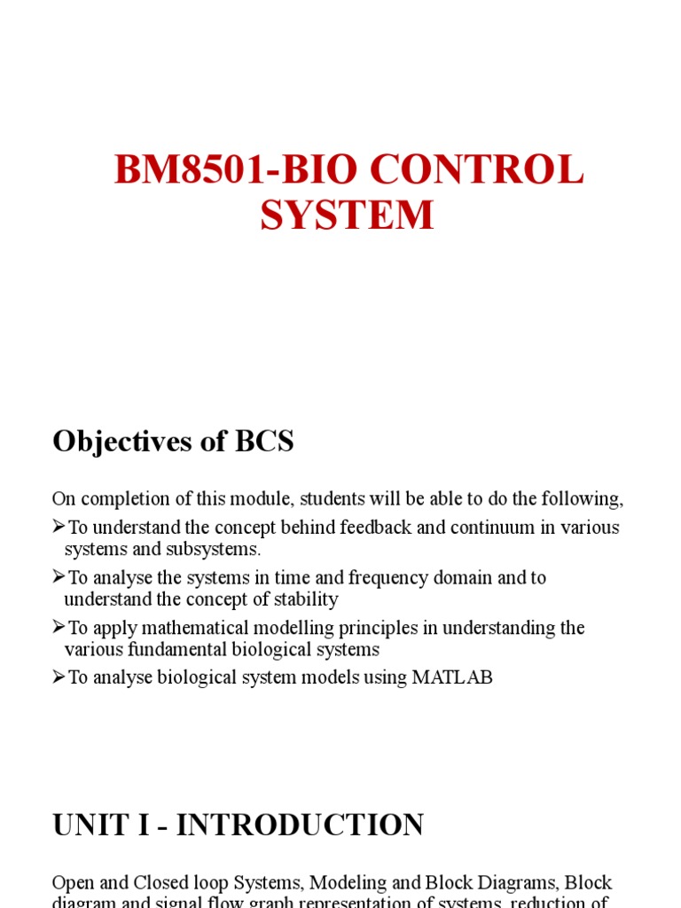 Bcs (Unit 1) | PDF | Control Theory | Control System