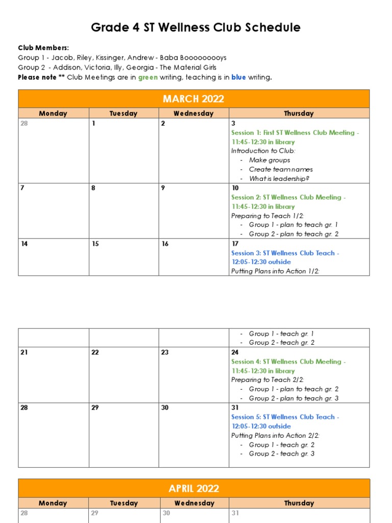 Grade 4 Schedule-2 | PDF