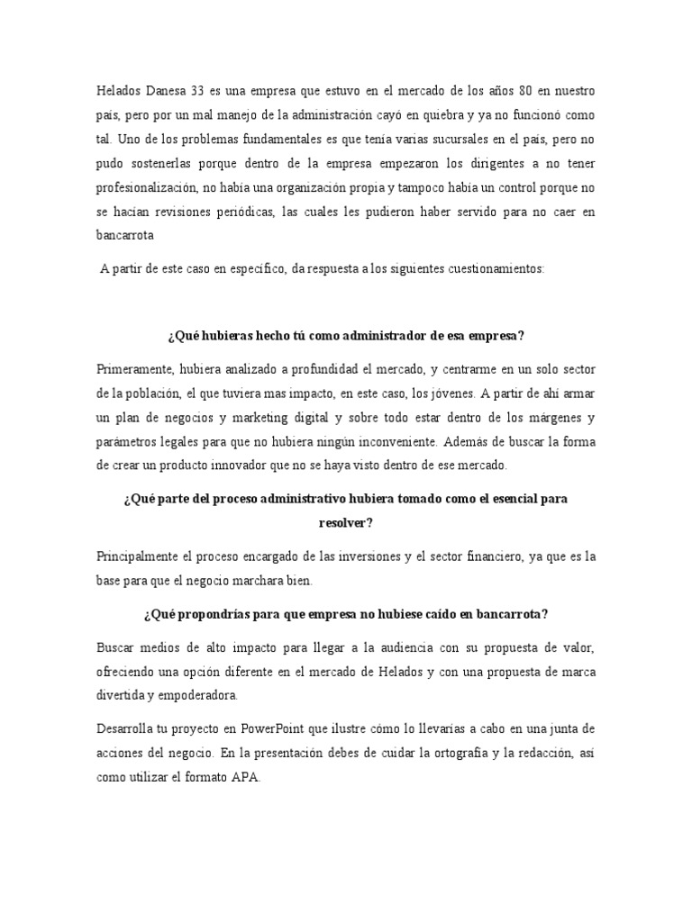 Historia y Lecciones de Helados Danesa 33 | PDF
